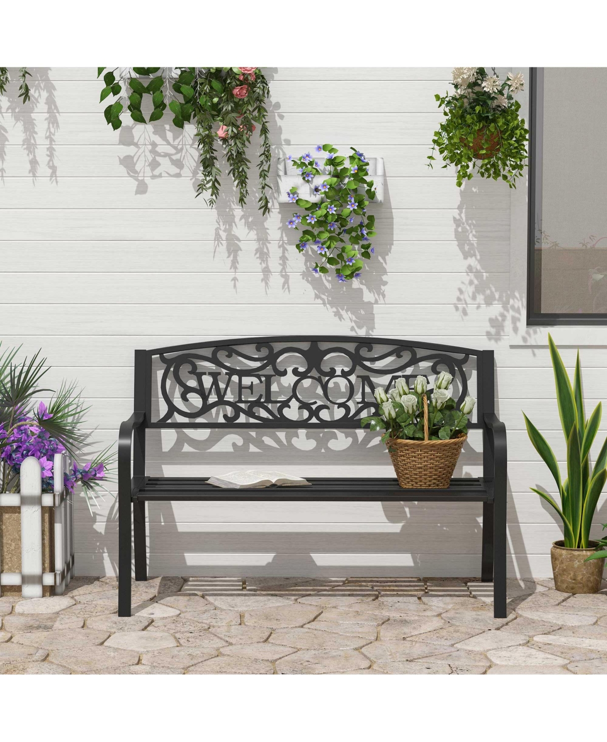 Click here for Clihome Outdoor Metal Bench  Garden Bench with Sla... prices