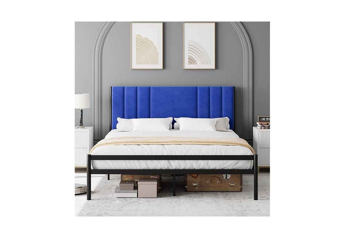 Click here for gaomon King Velvet Platform Bed Upholstered Headbo... prices