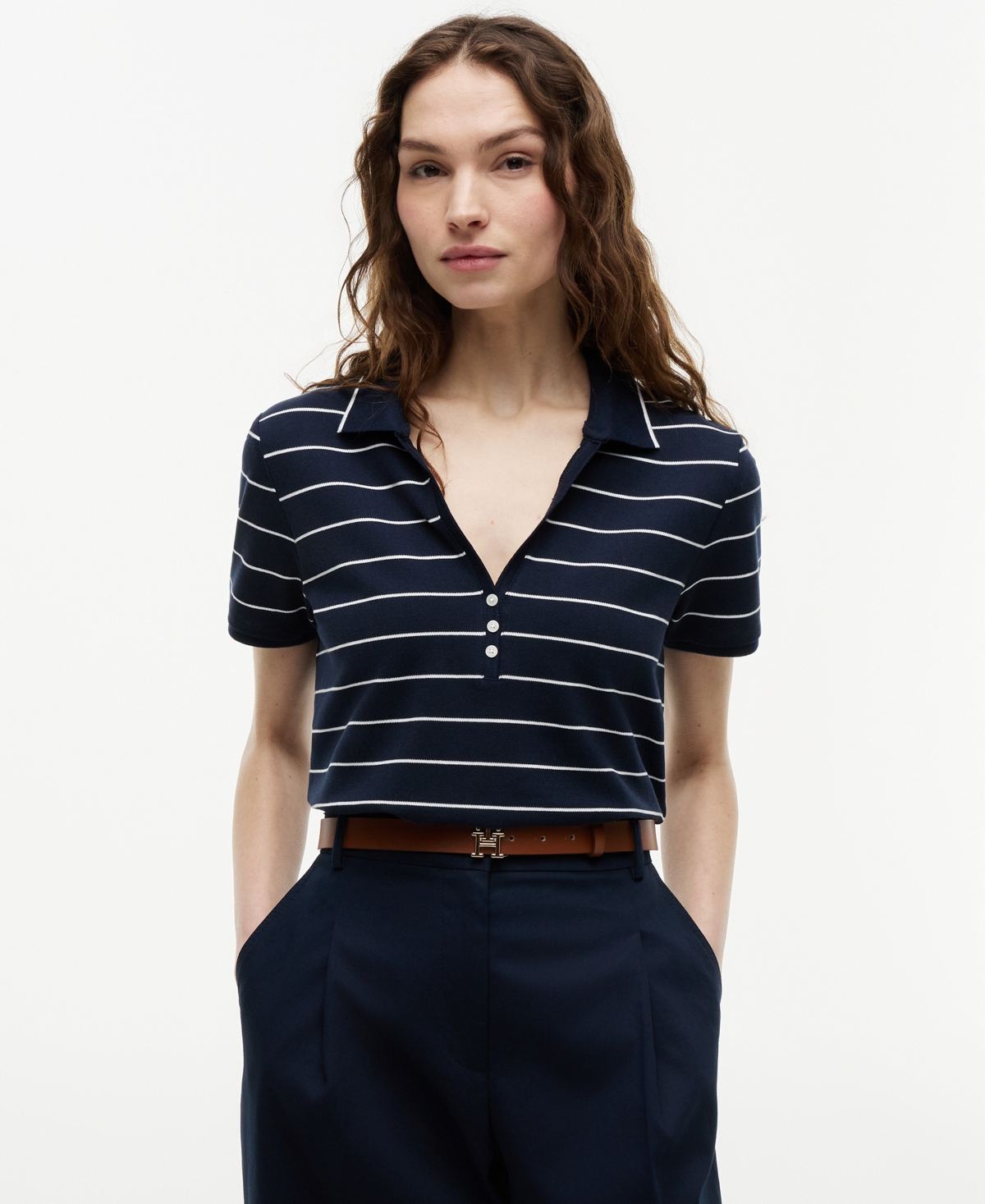 Click here for Tommy Hilfiger Womens Henley Polo Shirt - Fine Stp... prices
