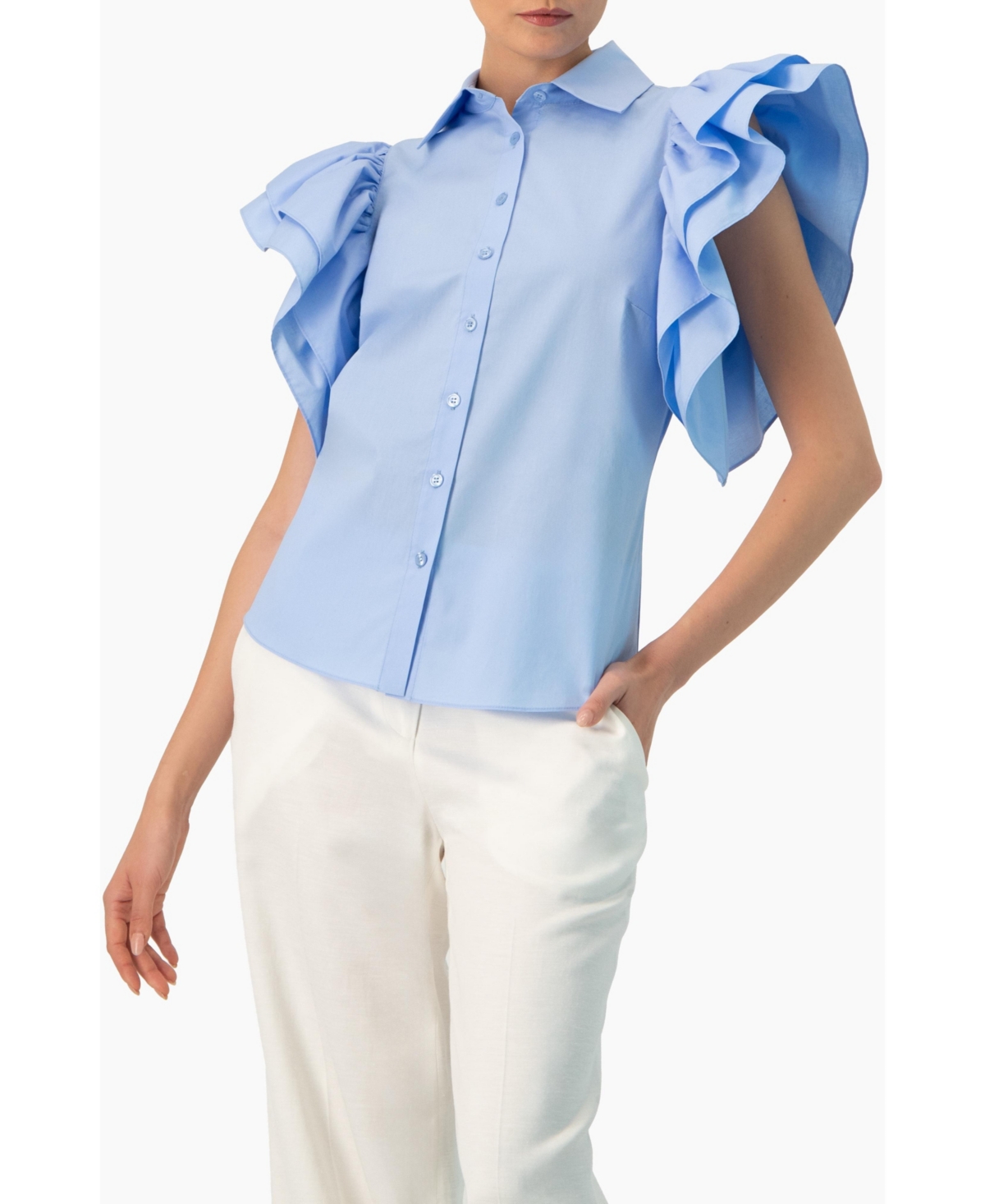 Click here for Ivonne Womens Solid Shirt with Ruffled Sleeves - L... prices