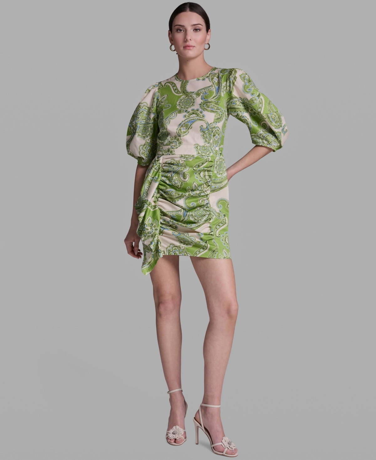 Click here for Bcbg Womens Paisley Print Ruffle Detail Crewneck D... prices