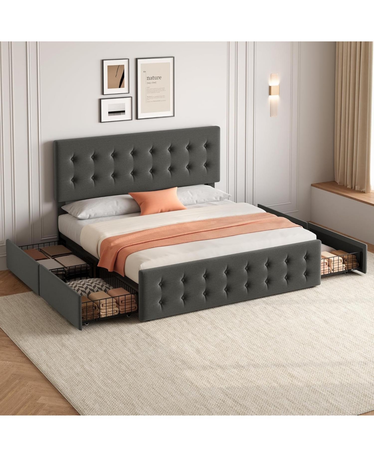 Click here for gaomon King Platform Bed Frame with 4 Drawers  Uph... prices