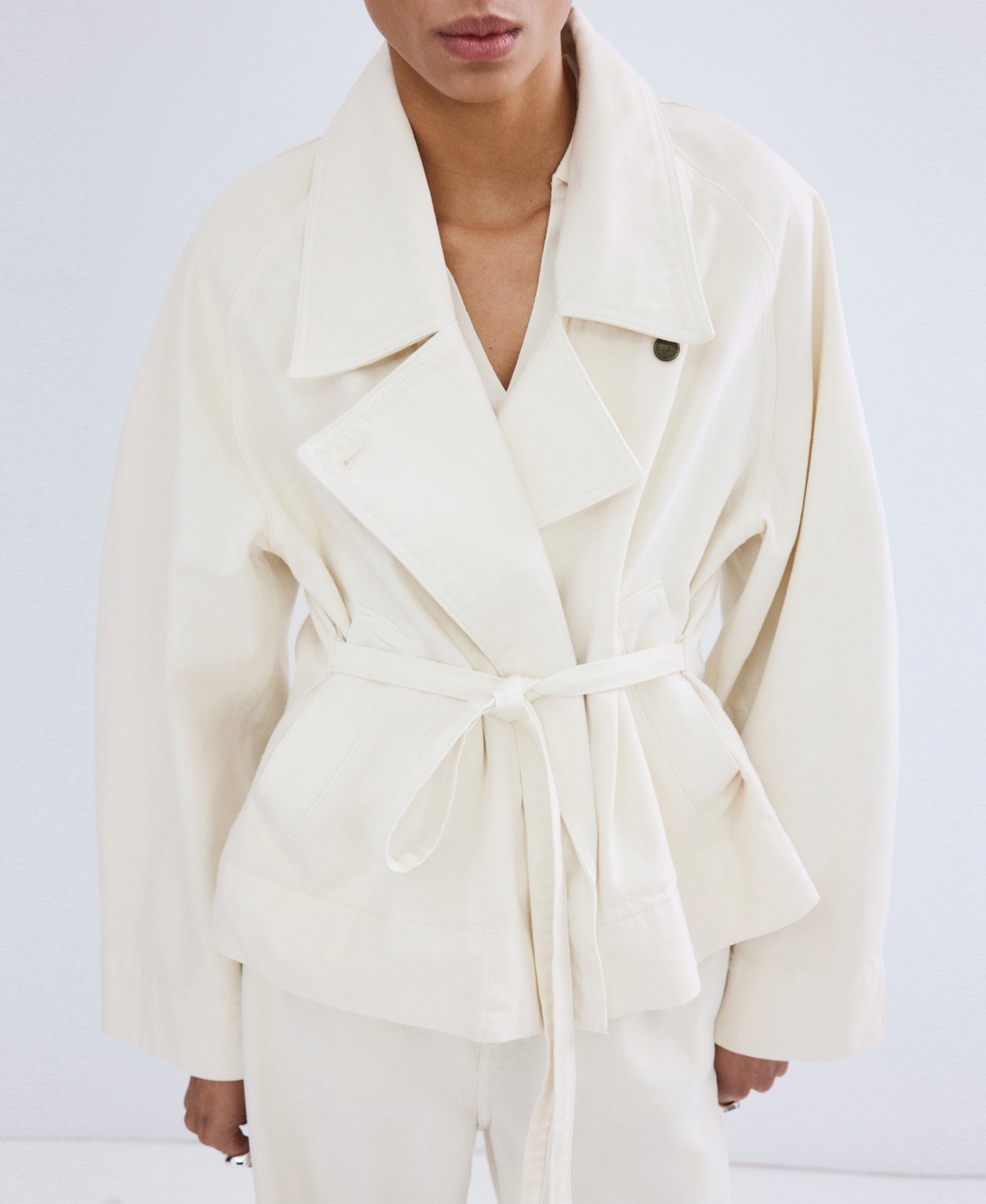 Click here for Mango Womens Belted Denim Trench Coat - Off White prices