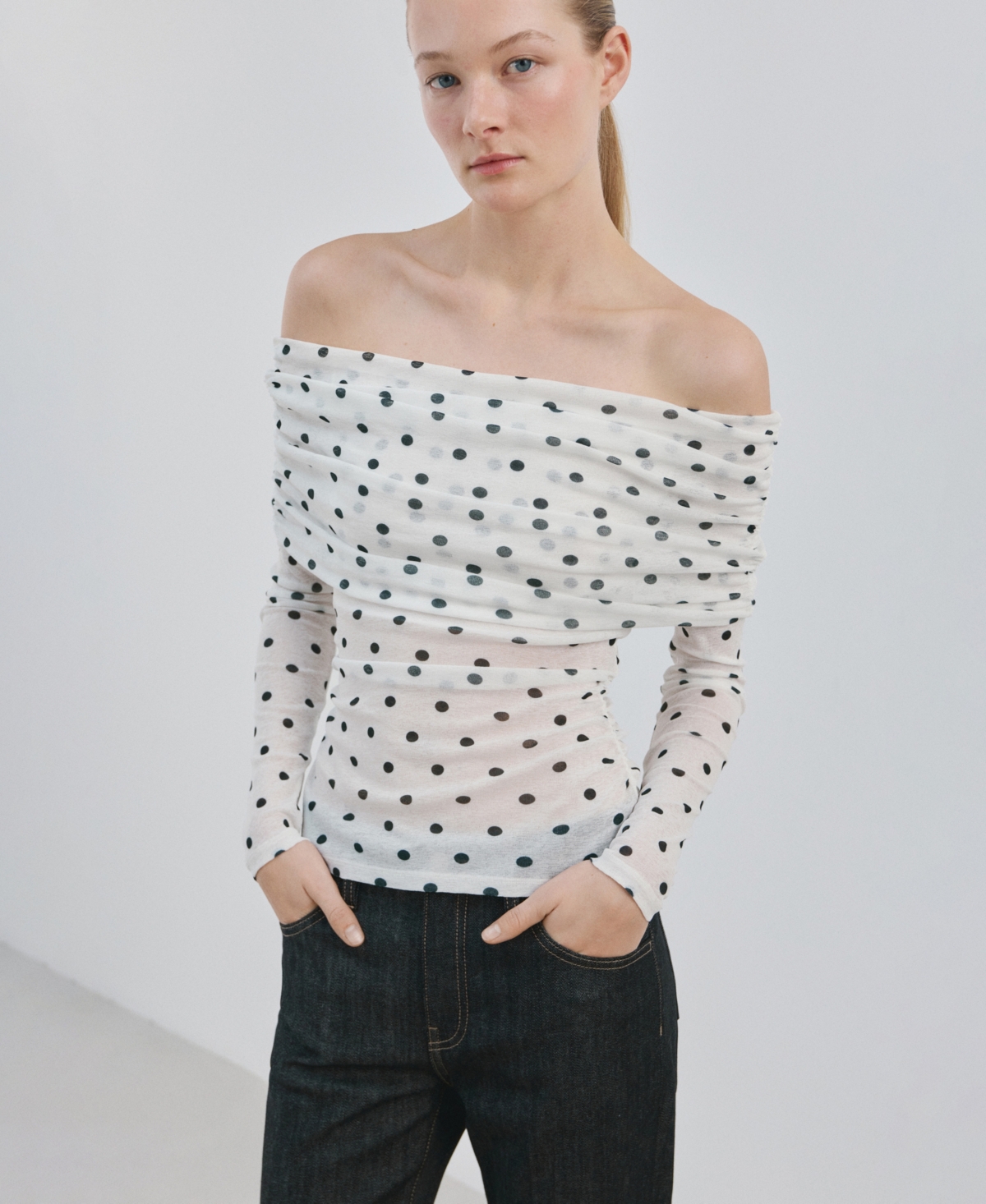Click here for Mango Womens Polka-Dot Strapless Shirt - White prices