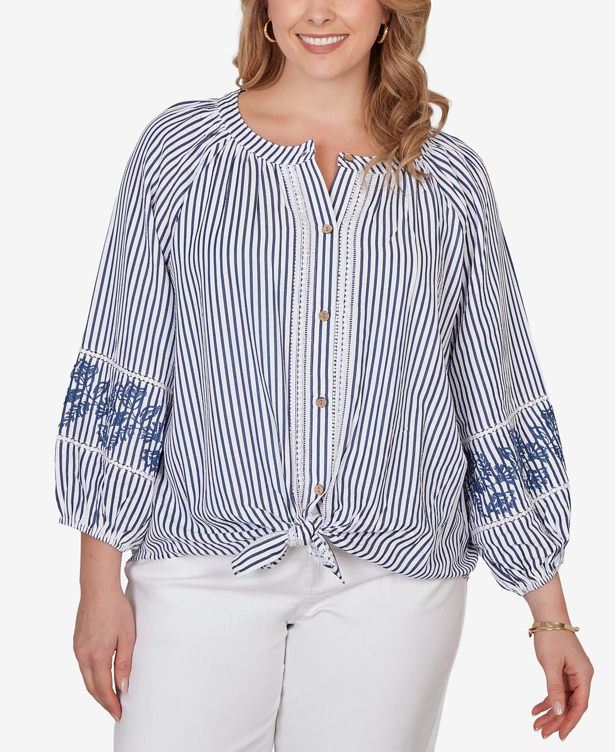 Click here for Ruby Rd. Plus Size Embroidered Seersucker Tie-Fron... prices