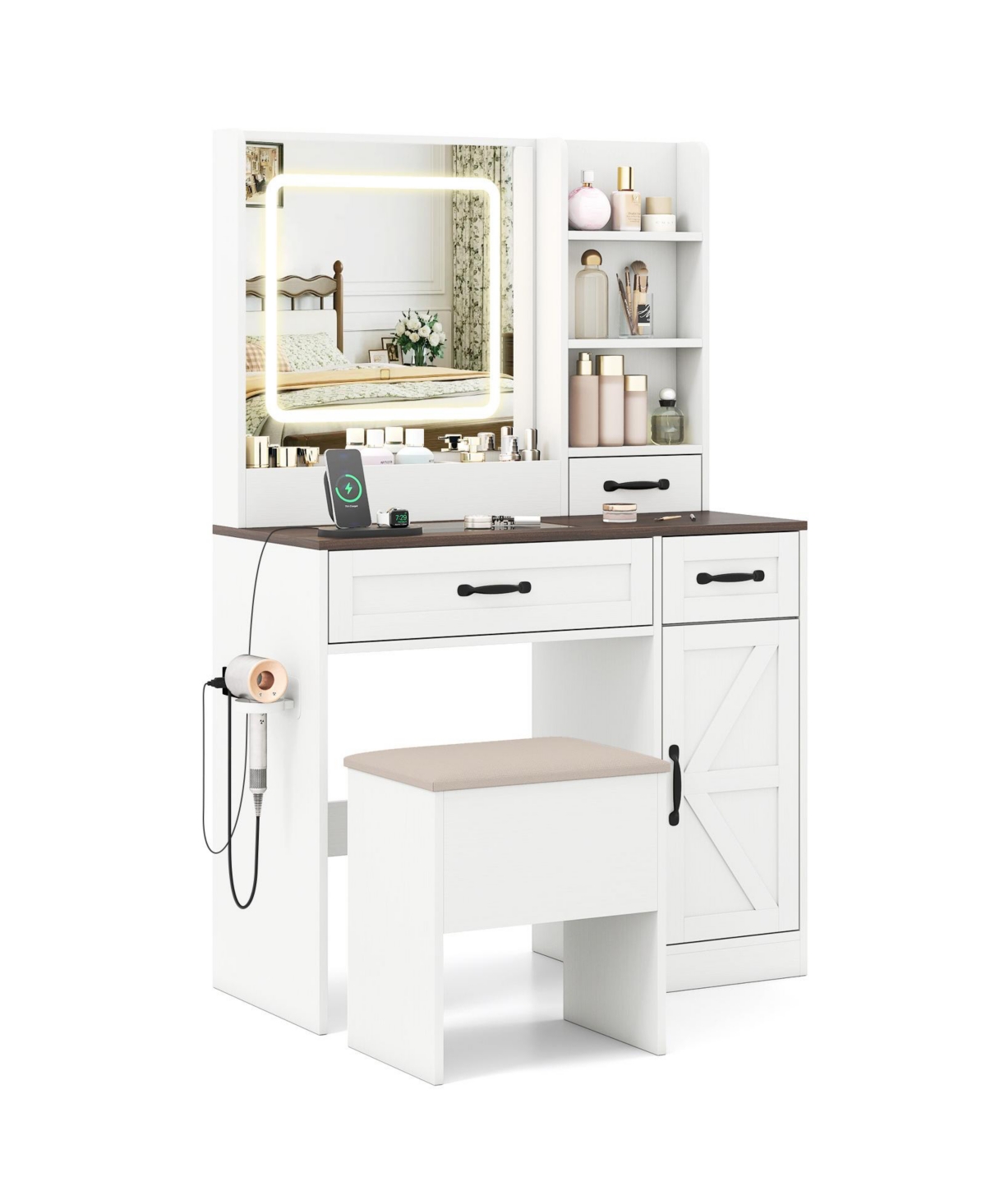 Click here for Sugift Farmhouse Vanity Desk with Mirror and Built... prices