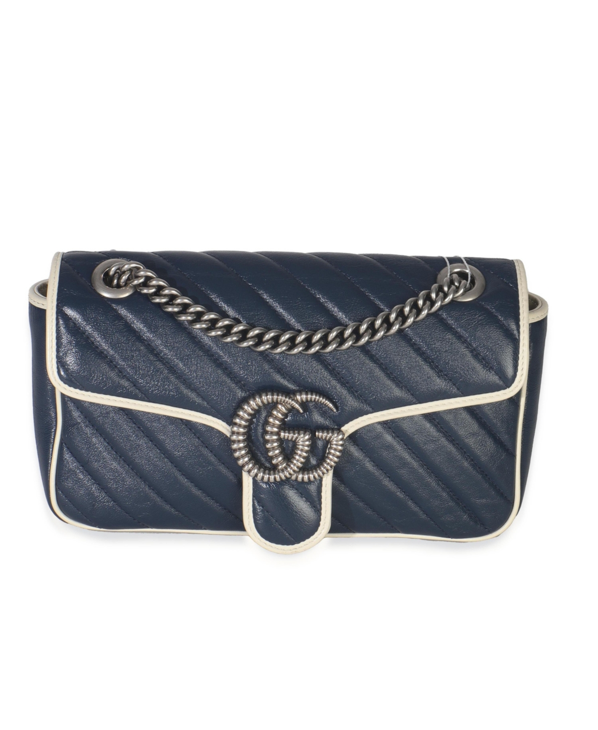 Click here for Pre-Owned Gucci Navy White Calfskin Matelasse Diag... prices