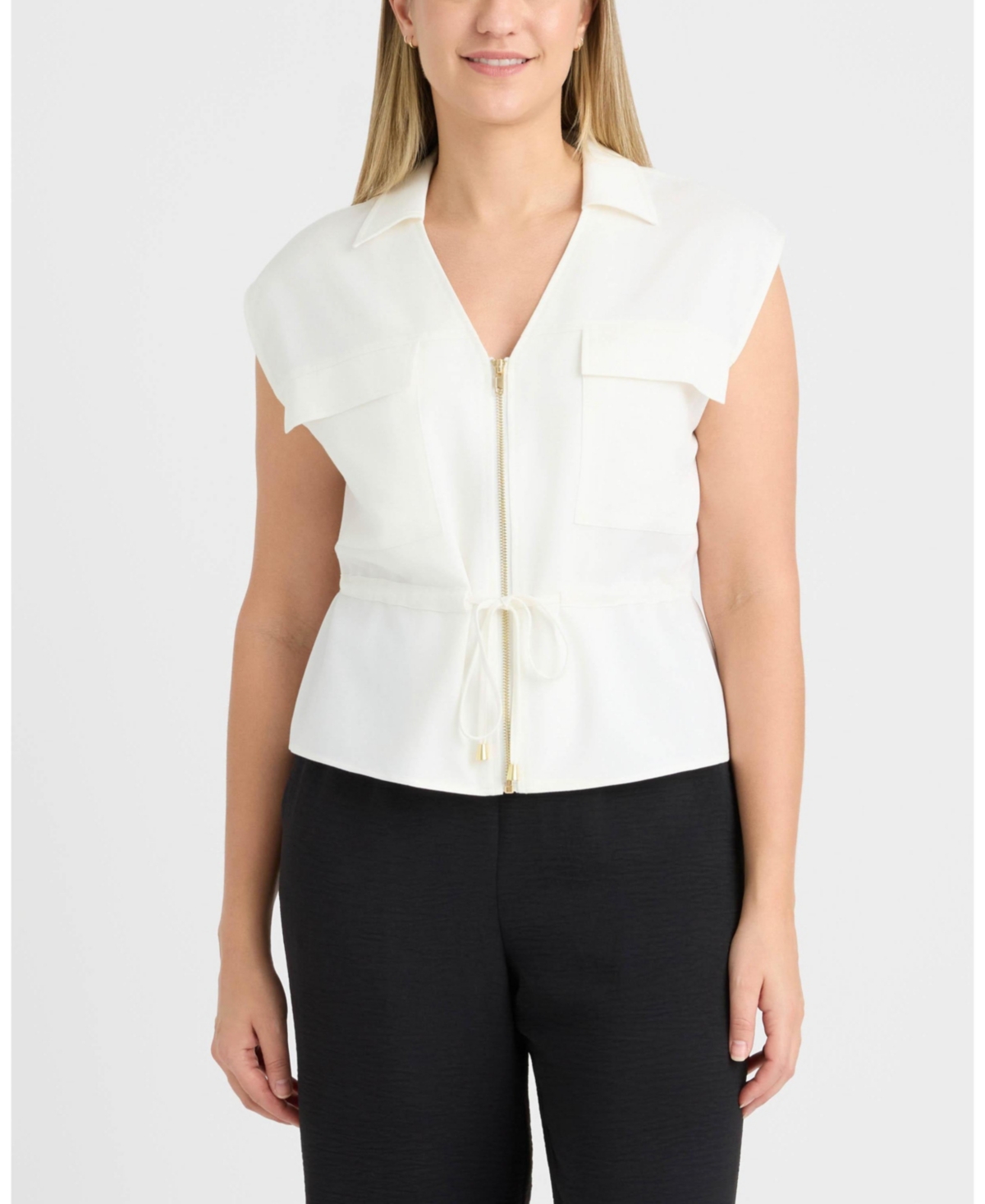 Click here for Ellen Tracy Womens Sleeveless Zip Front Top - Mars... prices