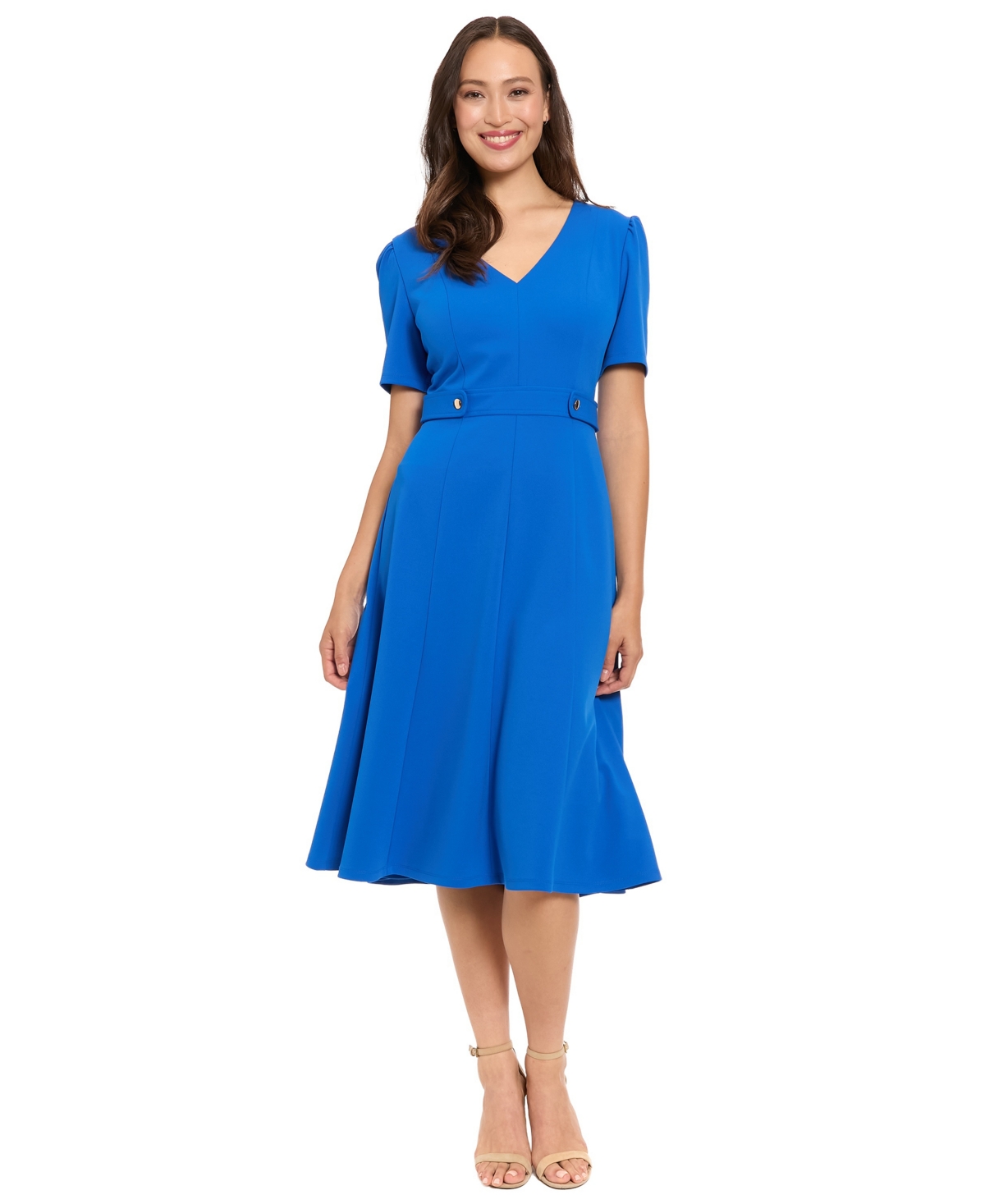 Click here for London Times Petite Short-Sleeve V-Neck Midi Dress... prices