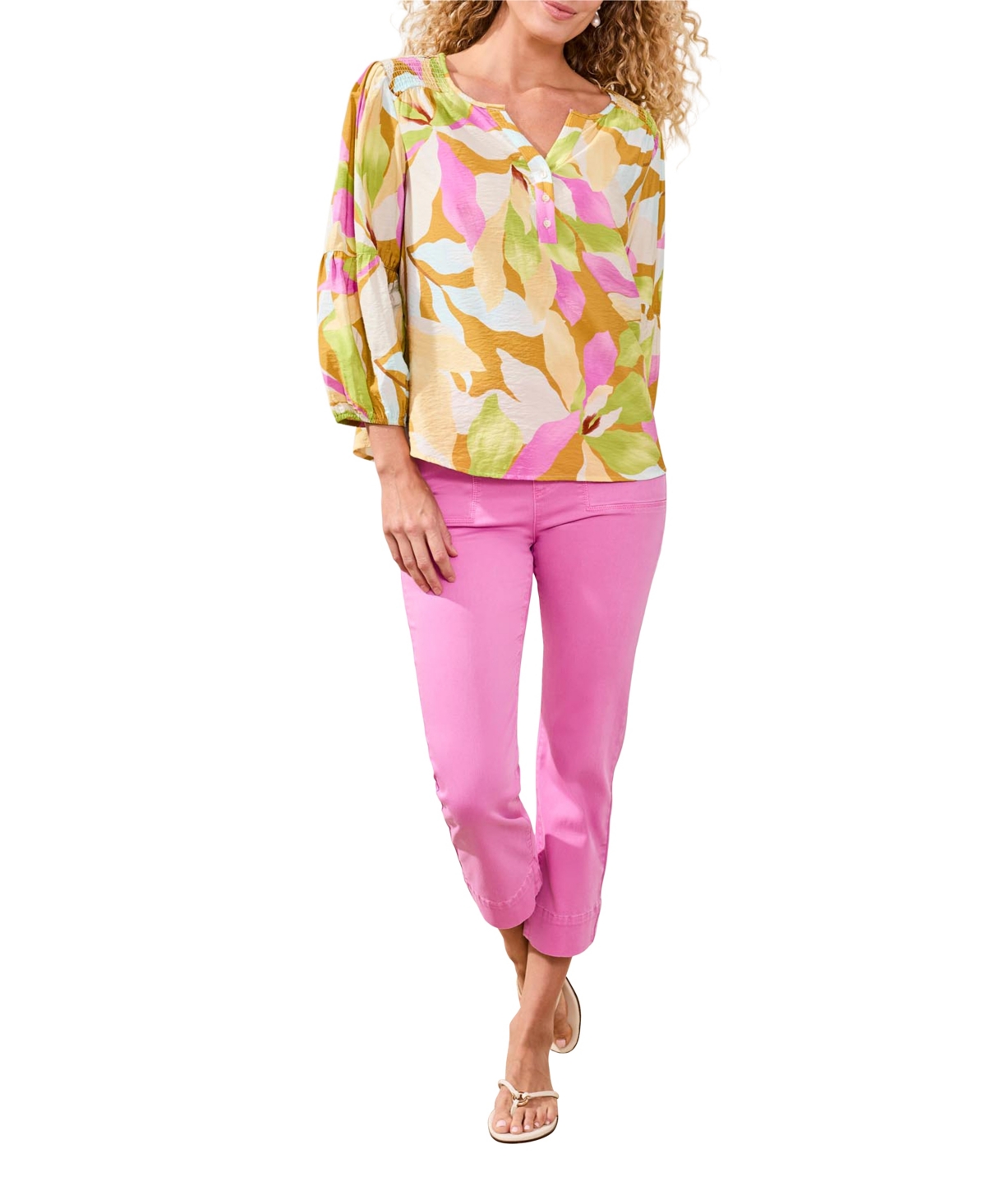 Click here for Tribal Womens Printed Challis Smocked Yoke Top - W... prices