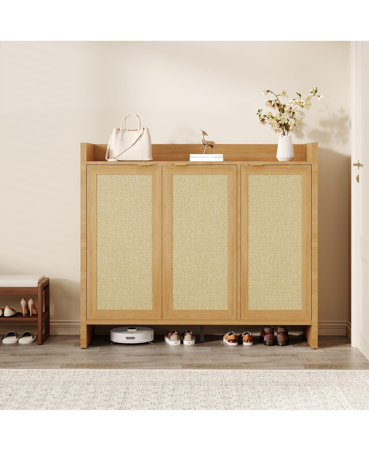 Click here for Homfan Rattan Shoe Cabinet for Entryway  Wooden Sh... prices