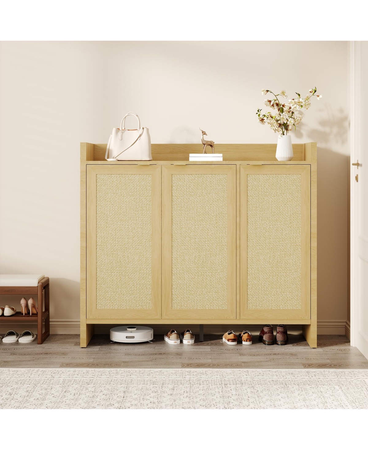 Click here for Homfan Rattan Shoe Cabinet for Entryway  Wooden Sh... prices