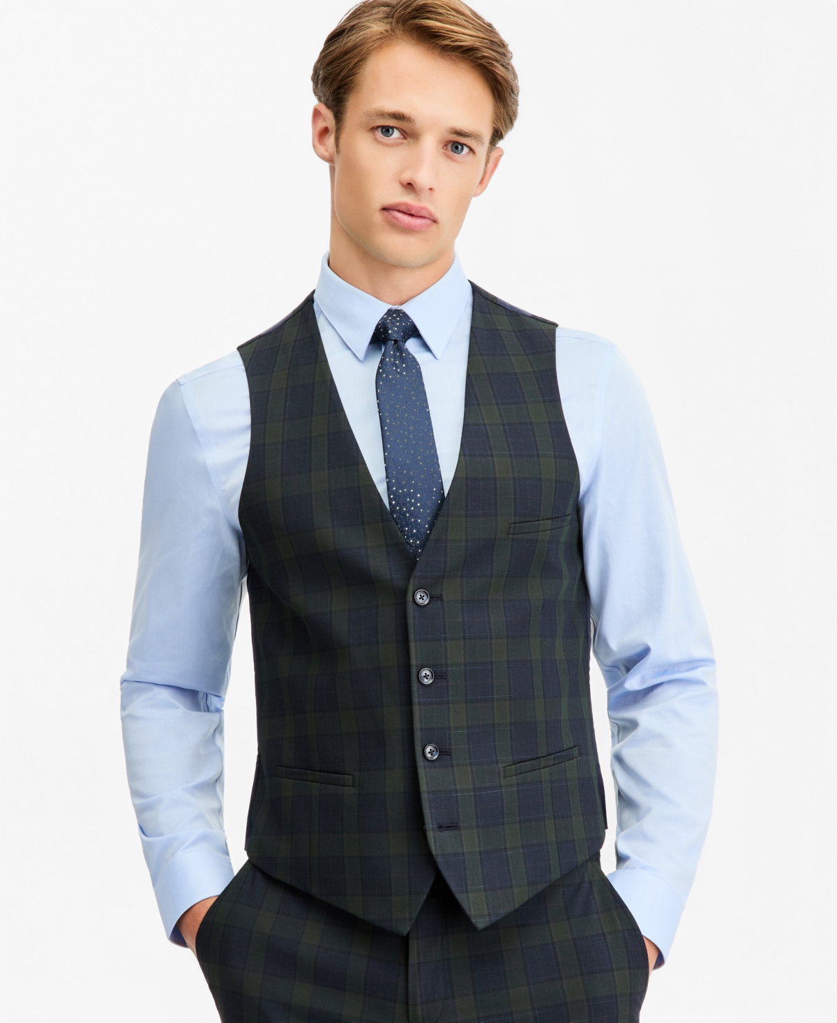 Click here for Bar Iii Mens Slim-Fit Green Tartan Suit Separates... prices
