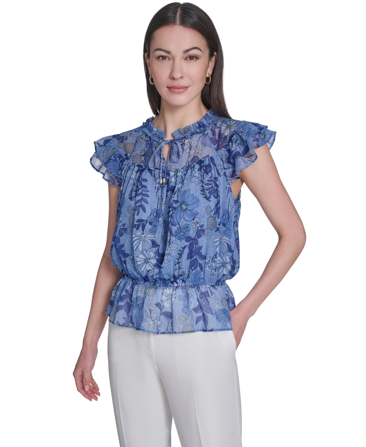 Click here for Tommy Hilfiger Womens Floral Peplum Flutter-Sleeve... prices