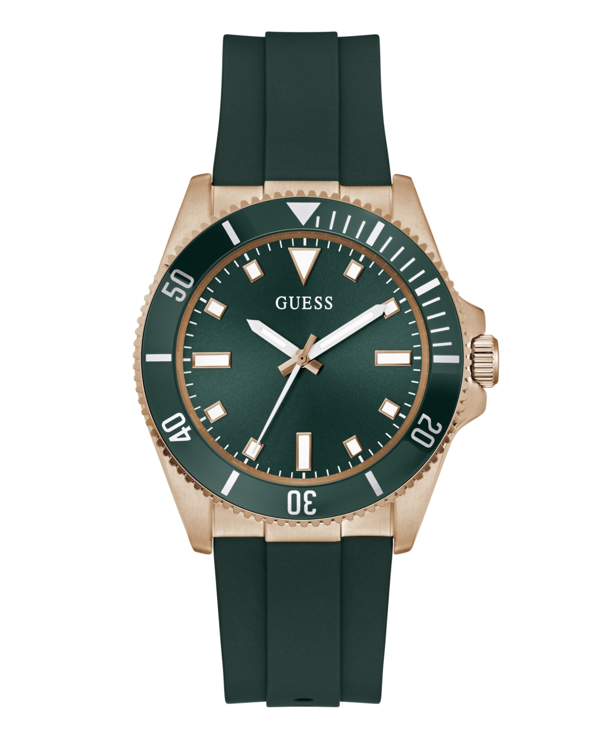Click here for Guess Mens Rose Gold-Tone Green Silicone Analog Wa... prices
