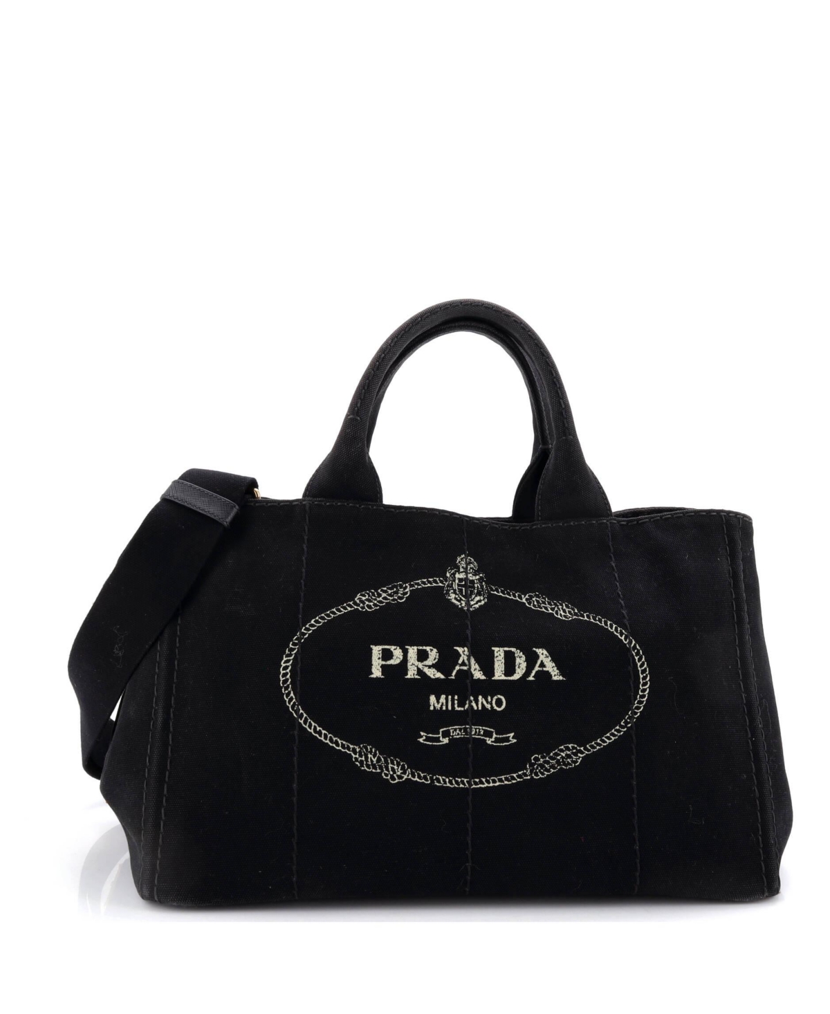 Click here for Pre-Owned Prada Medium Canapa Convertible Tote Can... prices