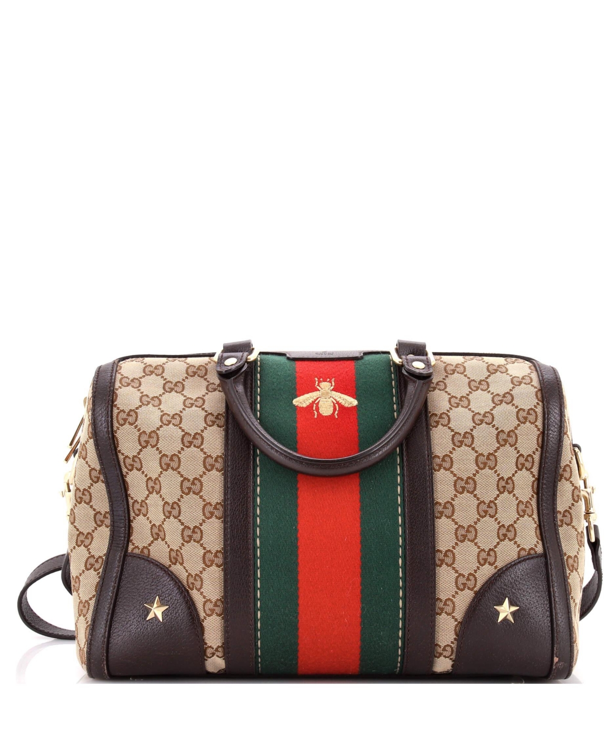 Click here for Pre-Owned Gucci Medium Vintage Bee Web Boston Bag... prices