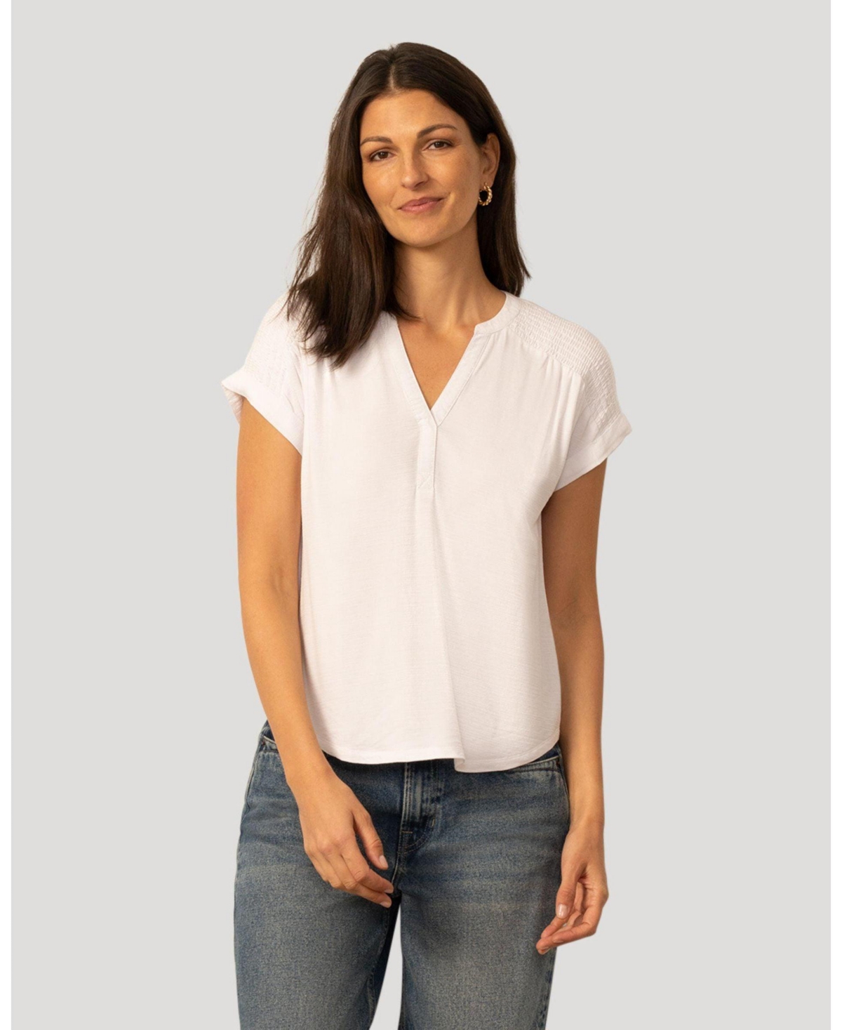 Click here for Cable & Gauge Womens Smocked Shoulder Tee - Bright... prices