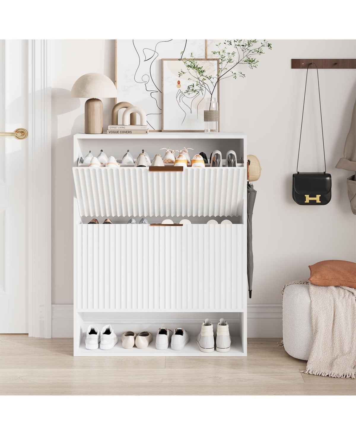 Click here for Homfan Fluted Shoe Storage Cabinet  Slim Hidden Sh... prices