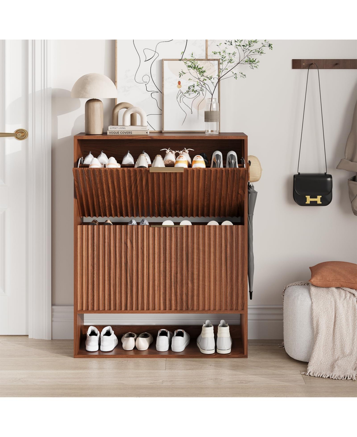 Click here for Homfan Fluted Shoe Storage Cabinet  Slim Hidden Sh... prices