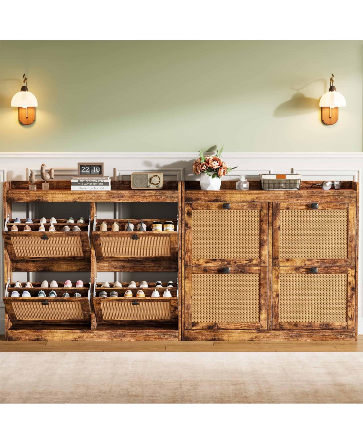 Click here for Homfan Rattan Wooden Shoe Cabinet with 4 Flip Draw... prices