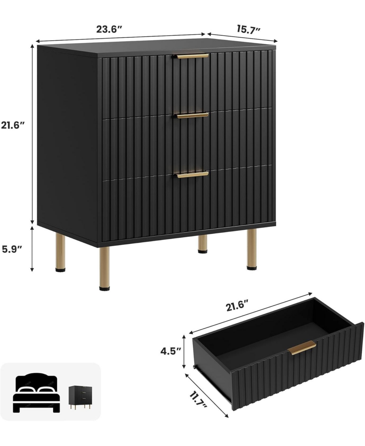 Click here for gaomon Fluted 3 Drawer Dresser Modern Chest with D... prices