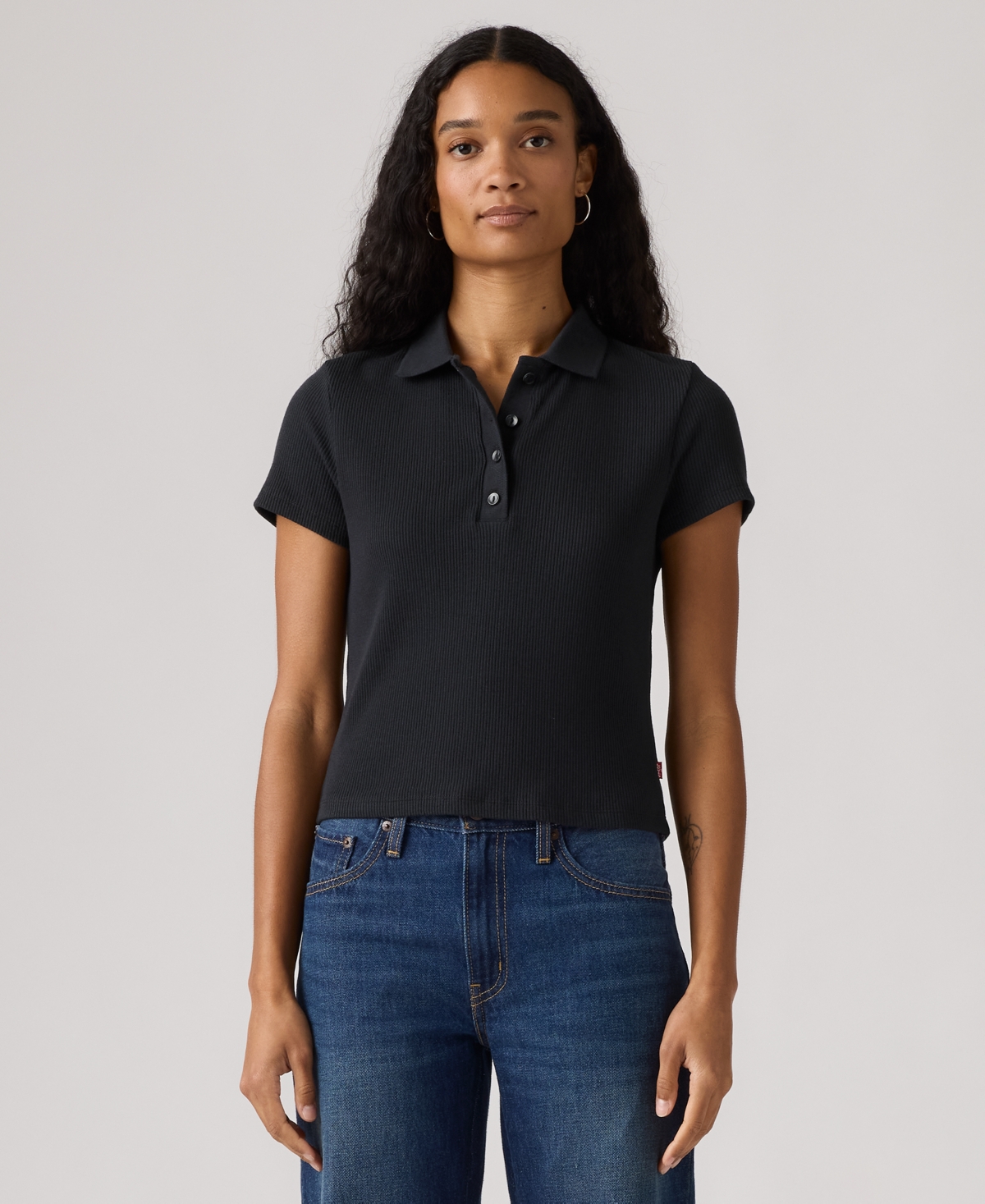 Click here for Levis Womens Short-Sleeve Ribbed Polo Shirt - Anth... prices