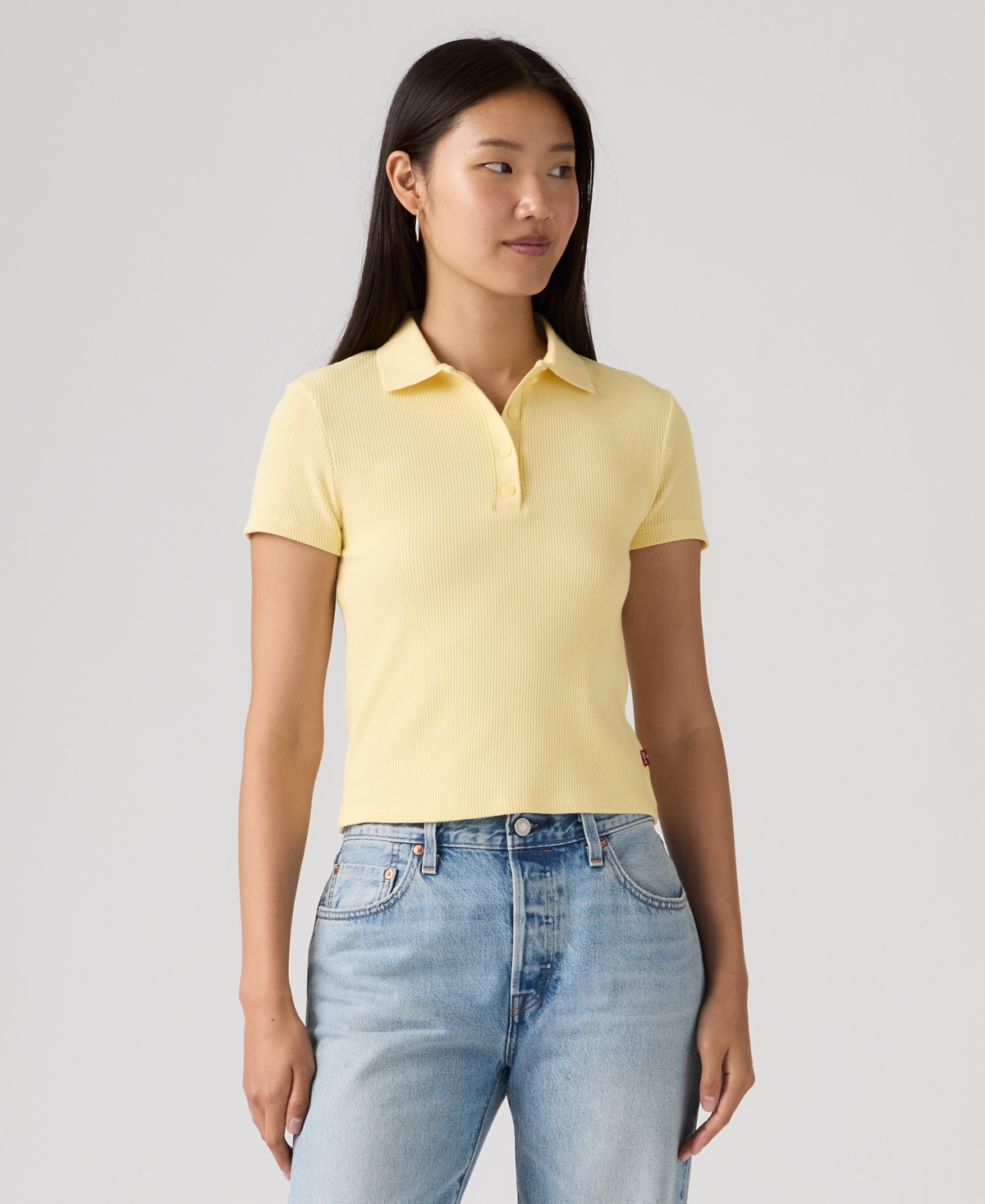 Levis Womens Short-Sleeve Ribbed Polo Shirt - French Vanilla