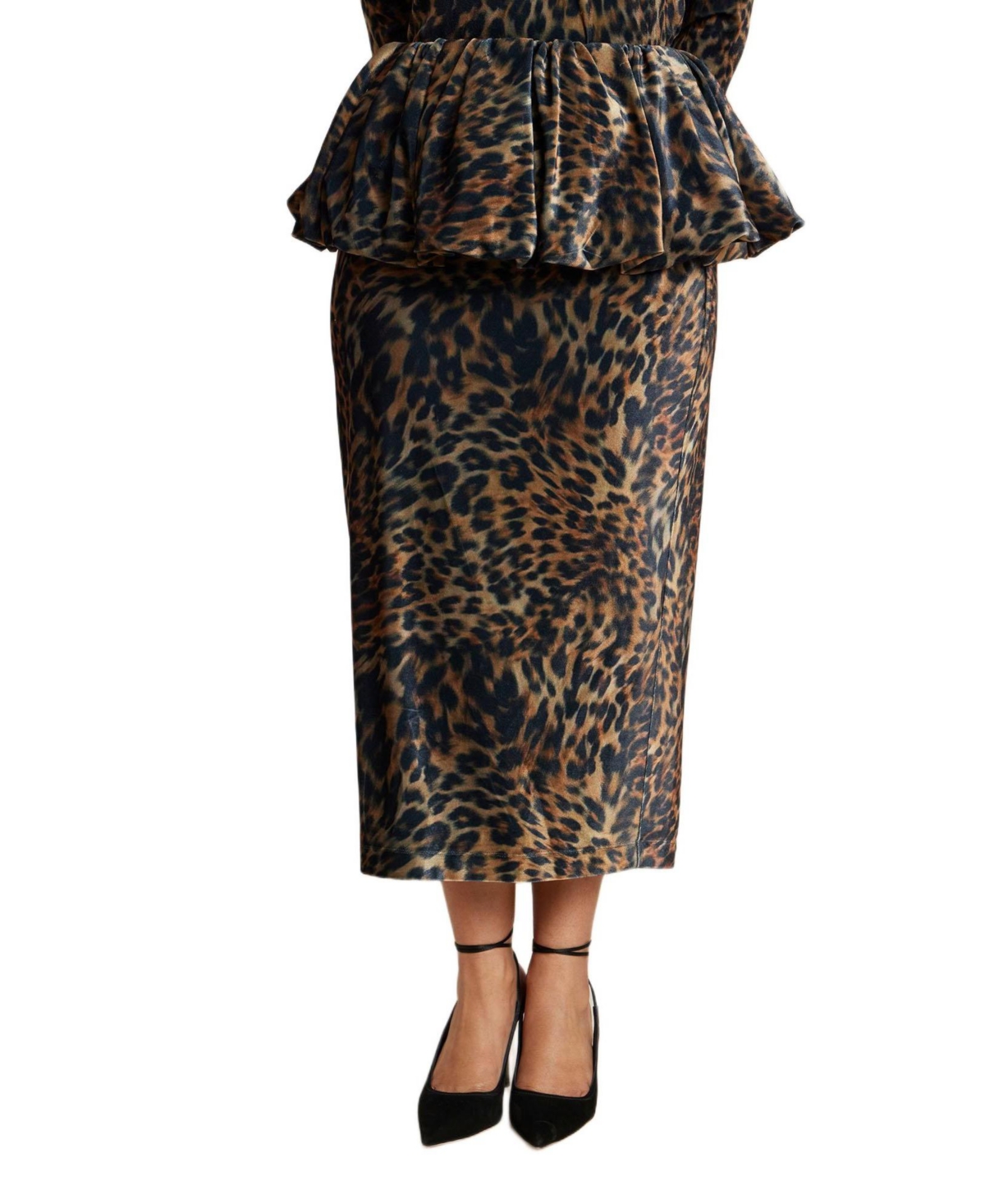 Click here for Eloquii Womens Leopard Velvet Bubble Peplum Skirt... prices