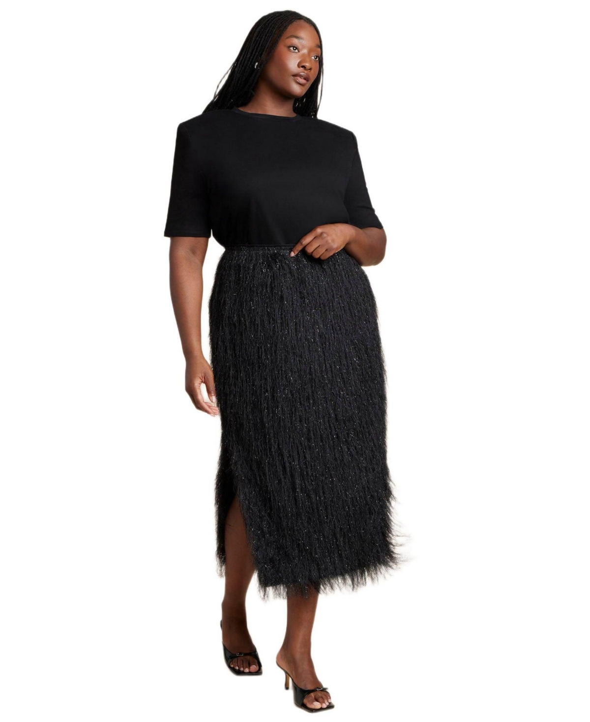 Click here for Eloquii Womens Sparkle Textural Fringe Column Skir... prices
