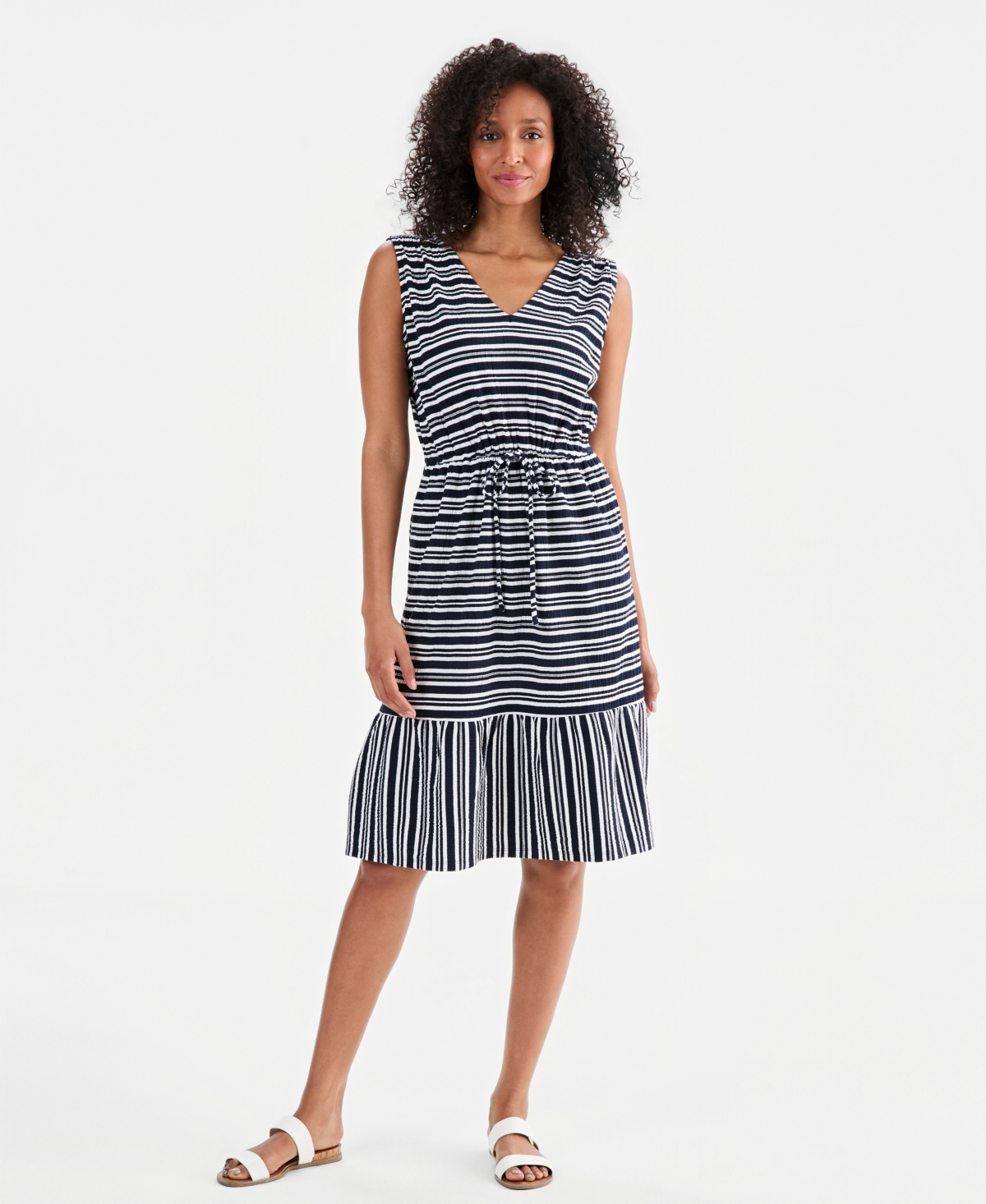 Click here for Style & Co Womens Striped Tie-Waist Midi Dress  Ma... prices