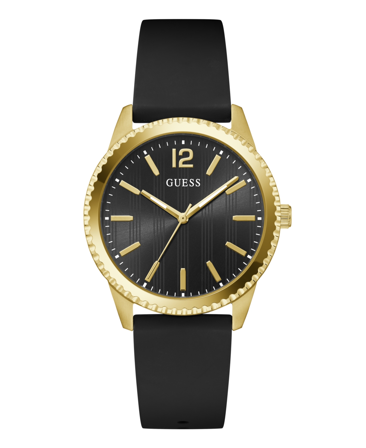 Click here for Guess Mens Gold-Tone Black Silicone Watch  40mm -... prices