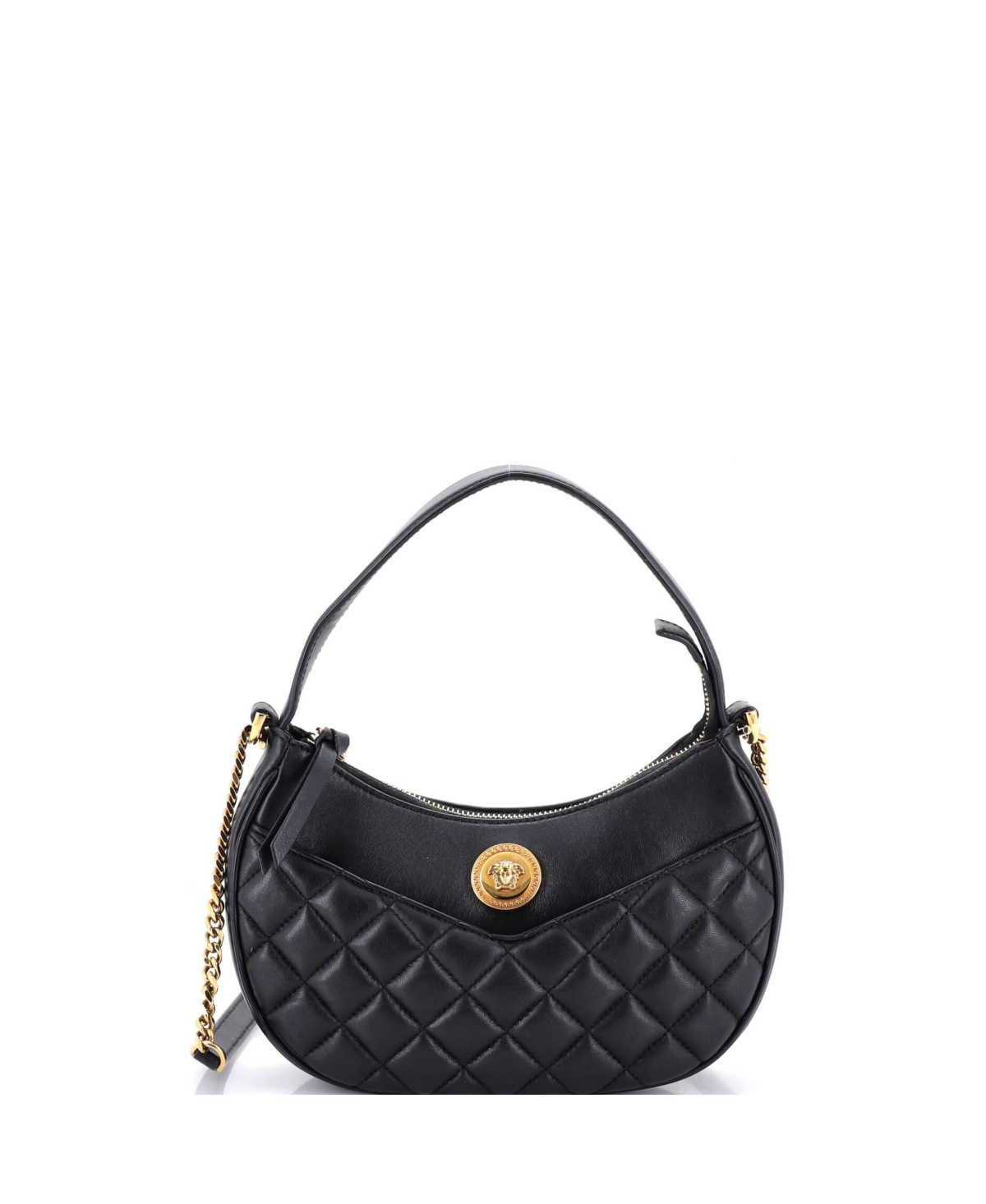 Click here for Pre-Owned Versace Medusa Half Moon Bag Quilted Lea... prices