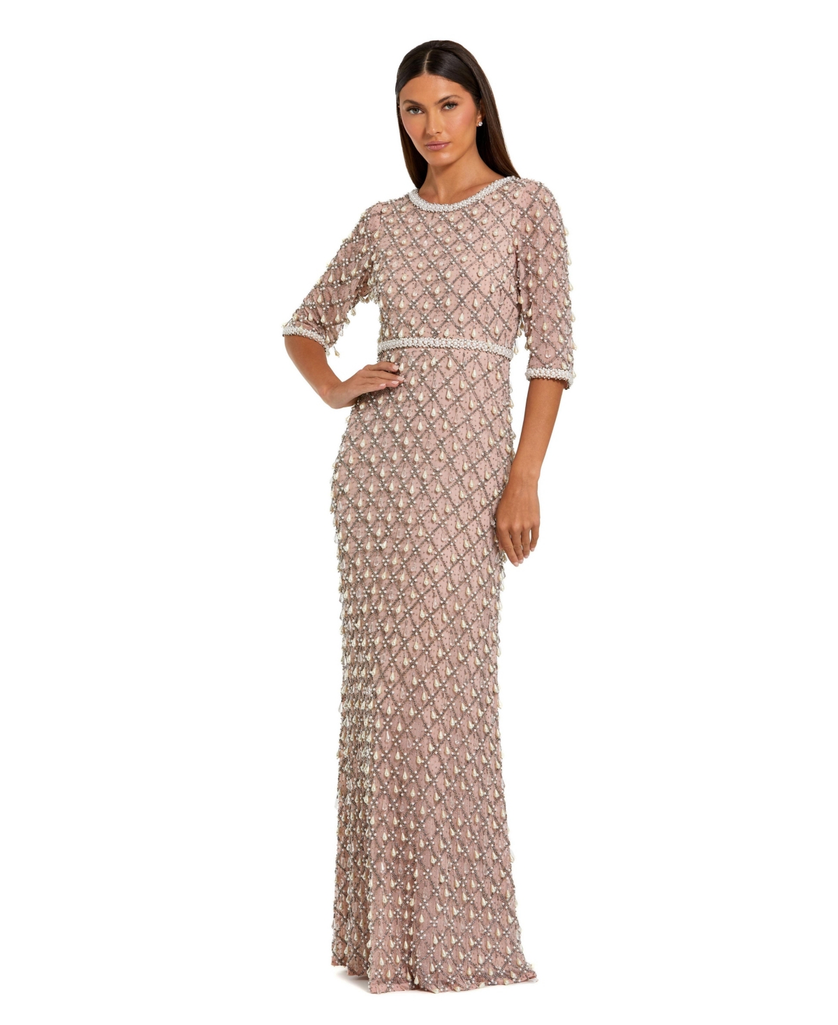 Click here for Mac Duggal Womens Pearl and Crystal Embellished Ev... prices