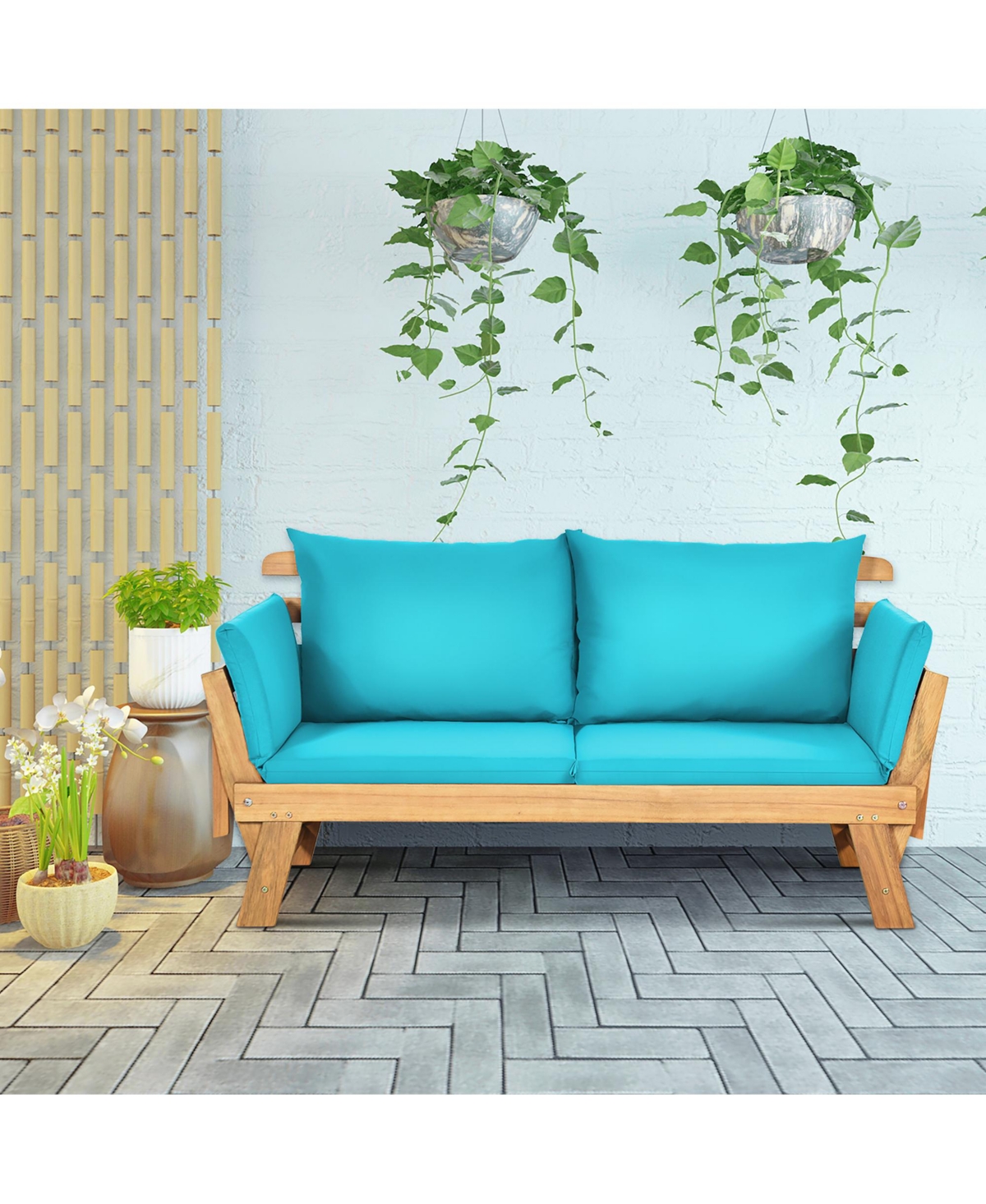 Click here for Gymax Adjustable Patio Sofa Daybed Acacia Wood Fur... prices