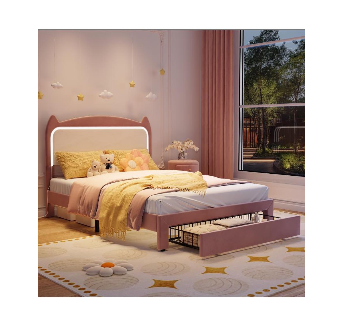 Click here for gaomon Full Size Bed Frame with Cat Headboard  Rgb... prices