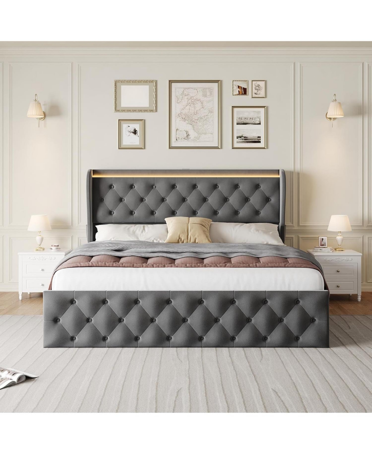 Click here for gaomon Upholstered Bed Frame with Tall Tufted Wing... prices