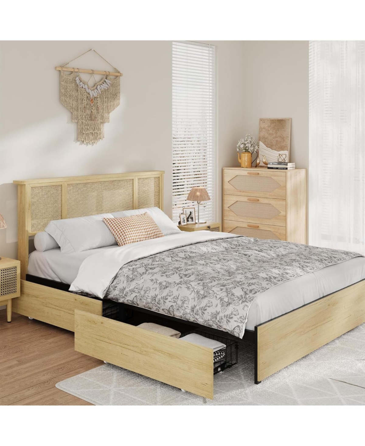 Click here for gaomon Bed Frame with Rattan Headboard  4 Wooden S... prices
