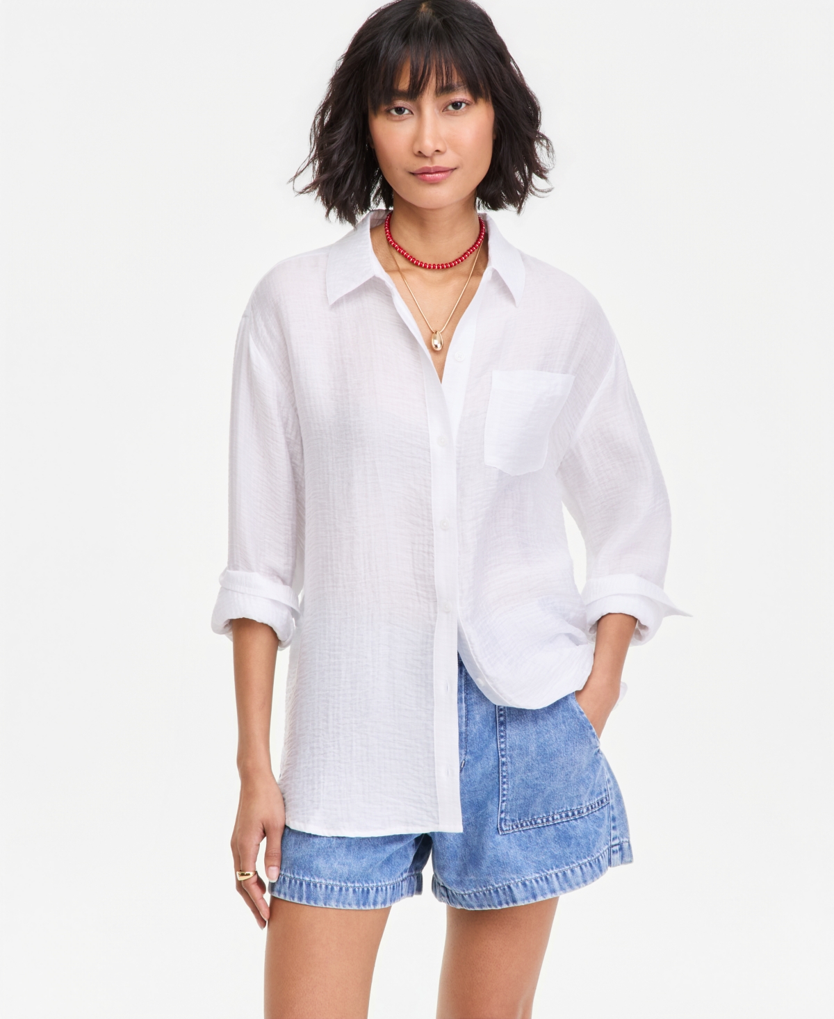 Click here for On 34th Womens Gauze Relaxed Button-Down Shirt  Ma... prices