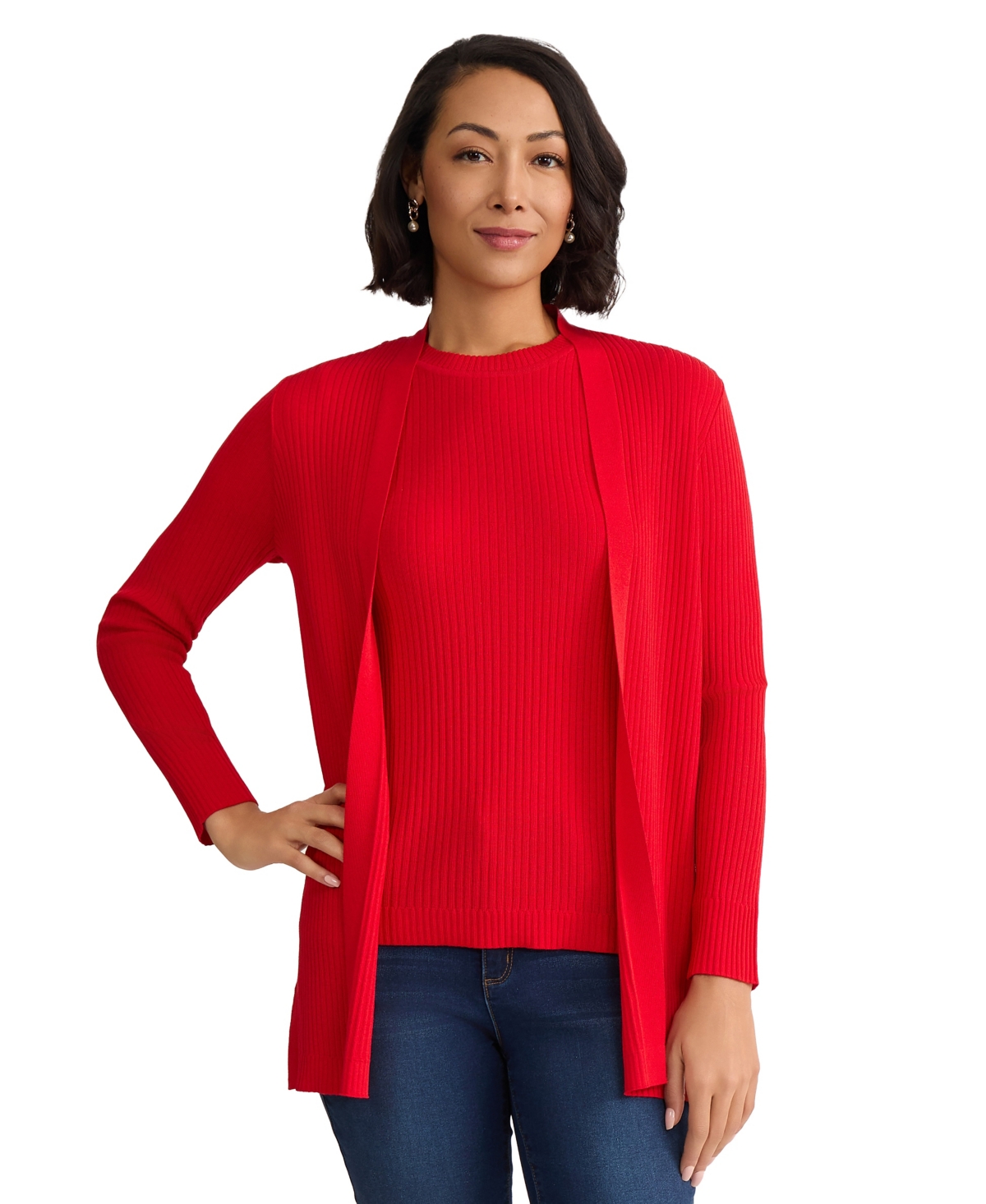 Click here for Jones New York Womens Long-Sleeve Collarless Cardi... prices