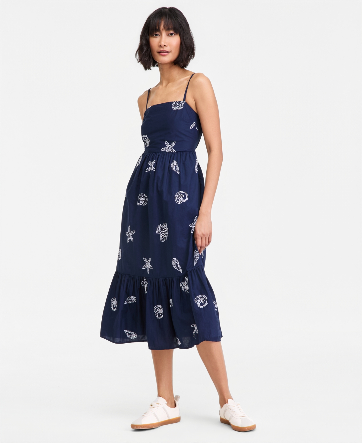 Click here for On 34th Womens Cotton Back-Cutout Tiered Midi Dres... prices