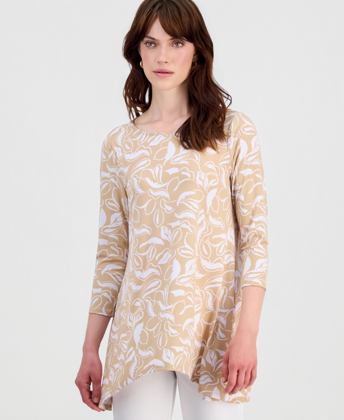 Click here for Jm Collection Womens Printed 3/4-Sleeve Swing Knit... prices