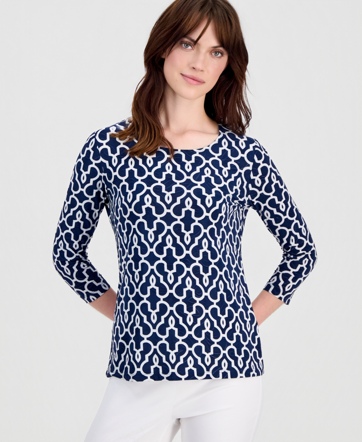 Click here for Jm Collection Womens Printed 3/4 Sleeve Scoop-Neck... prices