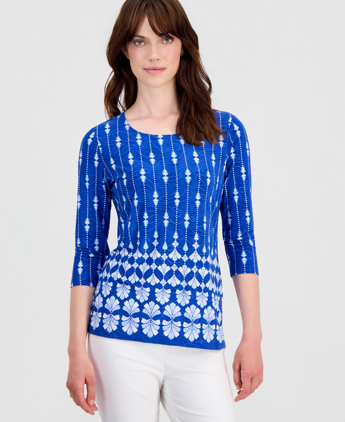 Click here for Jm Collection Womens Printed 3/4 Sleeve Scoop-Neck... prices