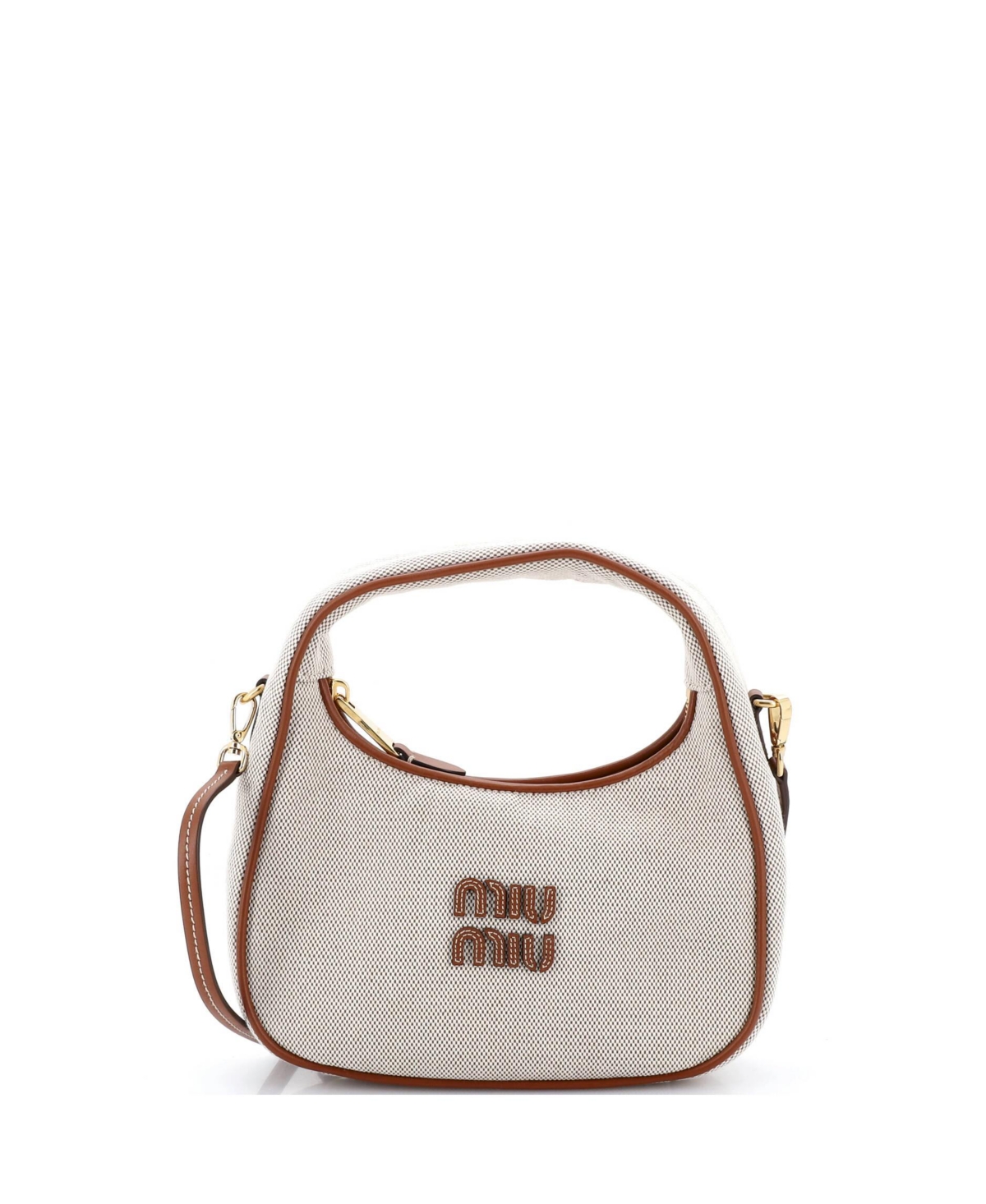 Click here for Pre-Owned Miu Miu Mini Wander Hobo Canvas - Natura... prices