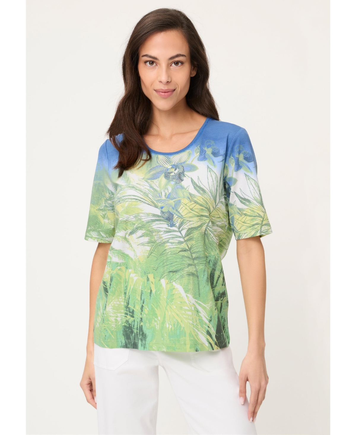 Click here for Olsen Womens Botanical Print T-Shirt - Jade prices