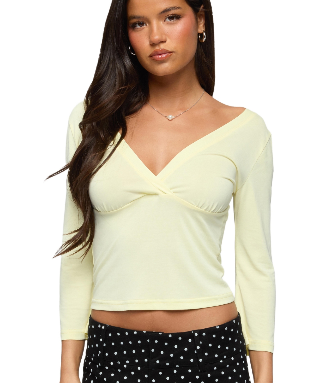 Click here for Edikted Womens Mar V Neck Quarter Sleeve Top - Yel... prices