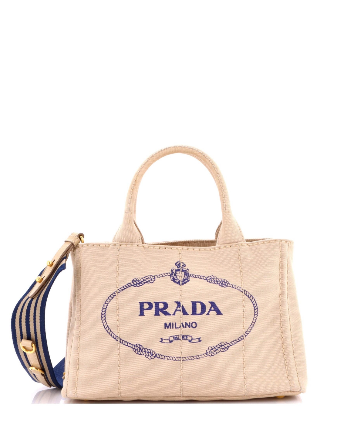 Click here for Pre-Owned Prada Mini Canapa Convertible Tote Canva... prices