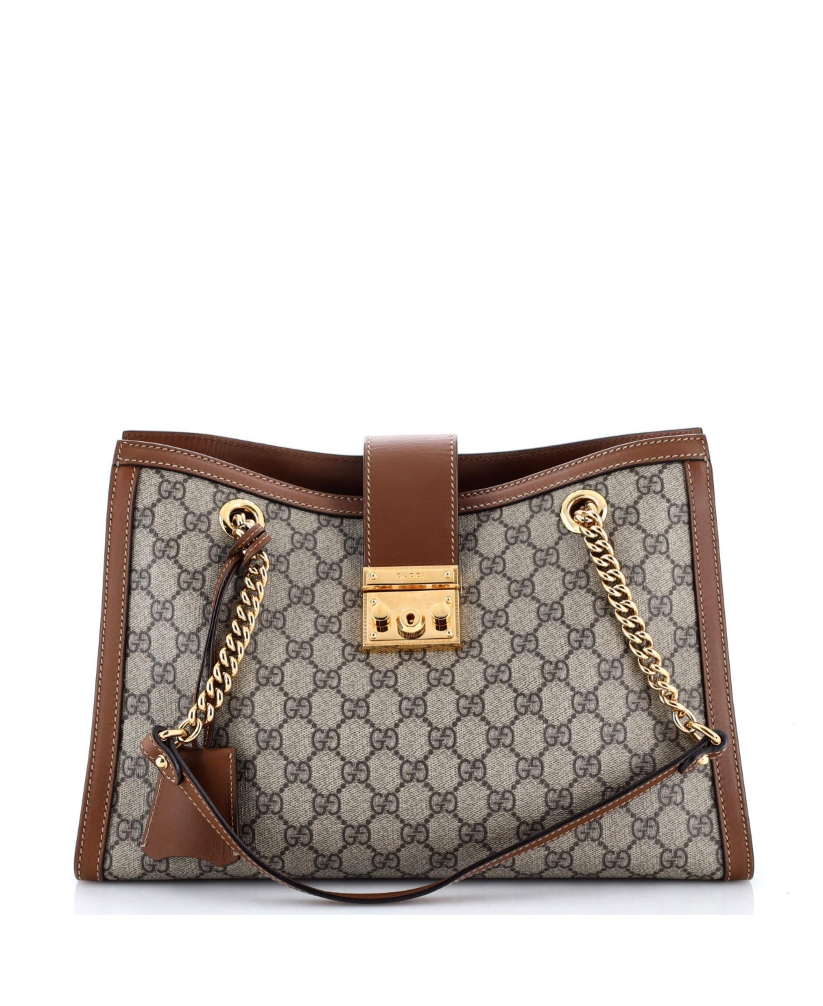 Click here for Pre-Owned Gucci Medium Padlock Chain Tote Gg Coate... prices