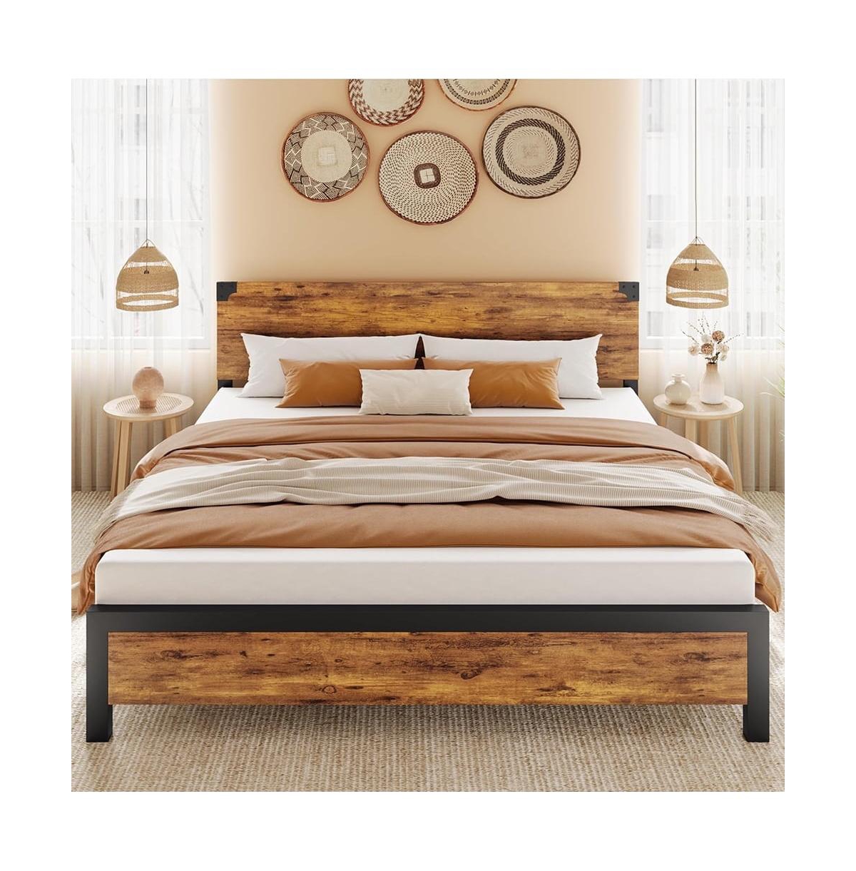 Click here for gaomon Platform Bed Frame with Wood Headboard  Rus... prices